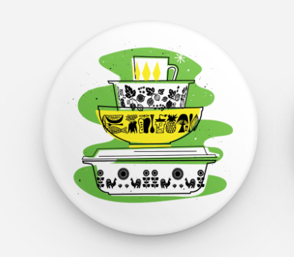 Black Rooster Stacked Pyrex Bowl Button | JoRetro Vintage Market