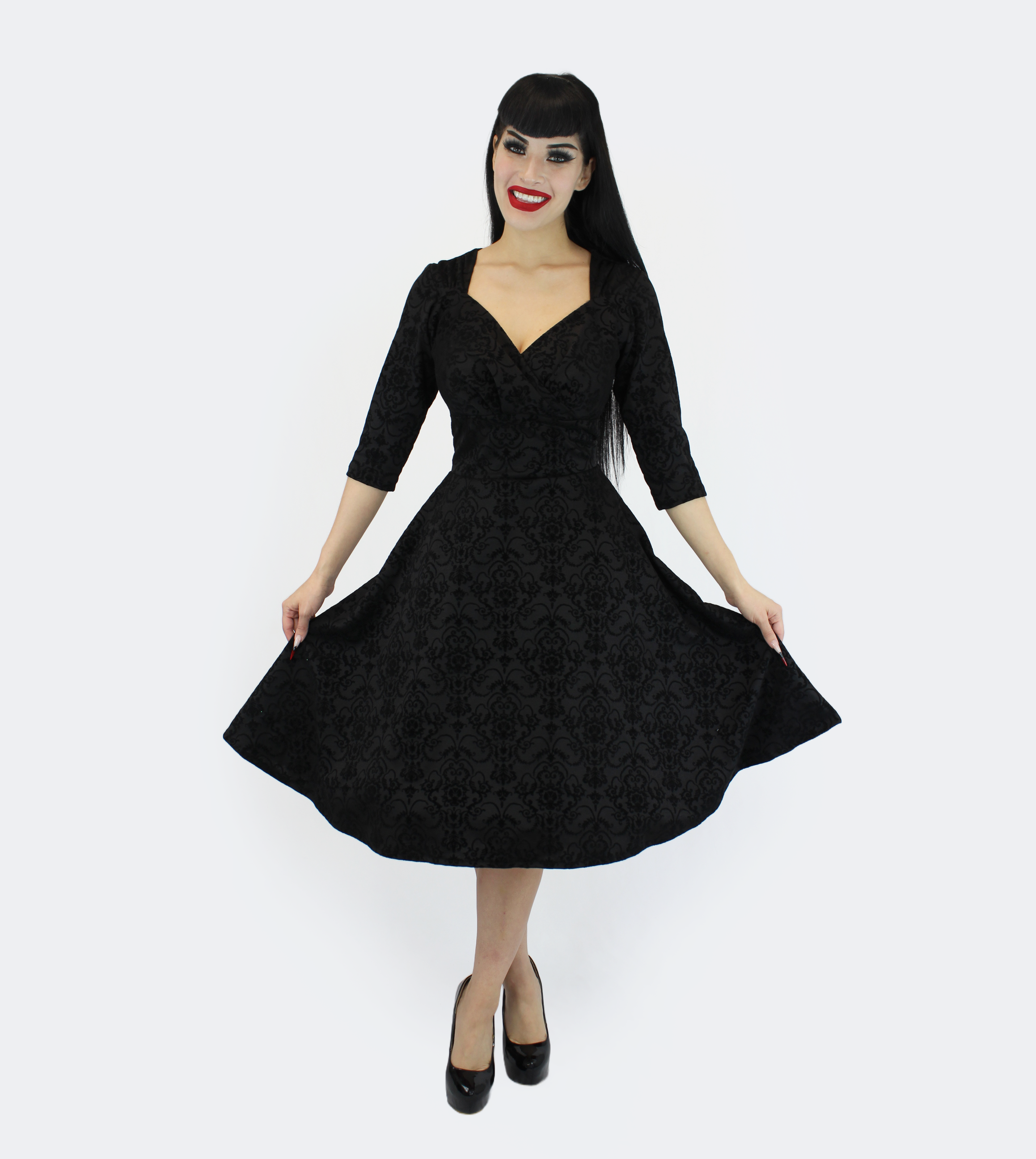 Black Damask 1940s Vintage Inspired Circle Dress w/ Pockets | JoRetro ...