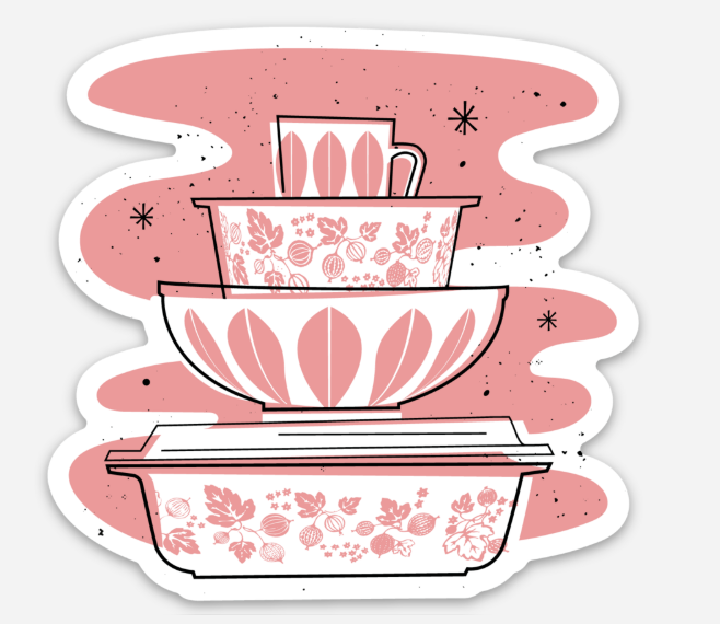 Pyrex Sticker/Magnet - Pink Gooseberry Bowl Stack | JoRetro Vintage Market