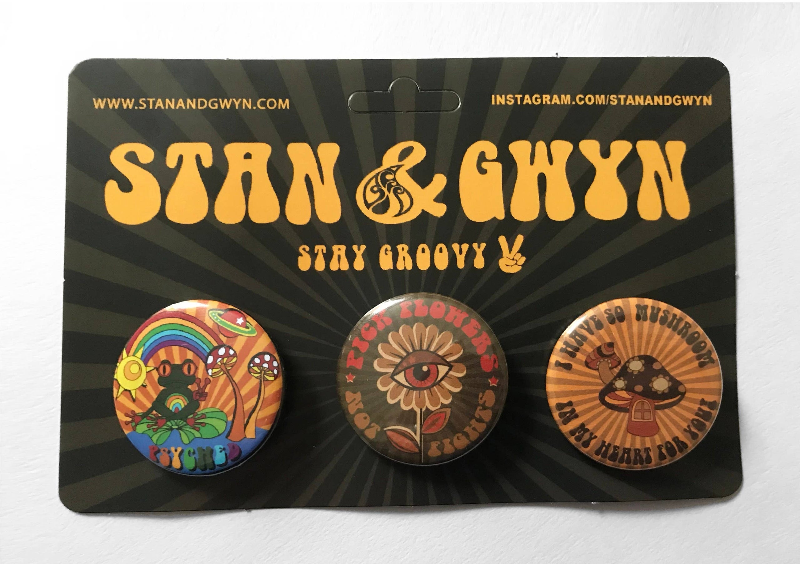 Groovy Pin Badges, Mushroom Badge, Psychedelic Retro Badges. | JoRetro ...