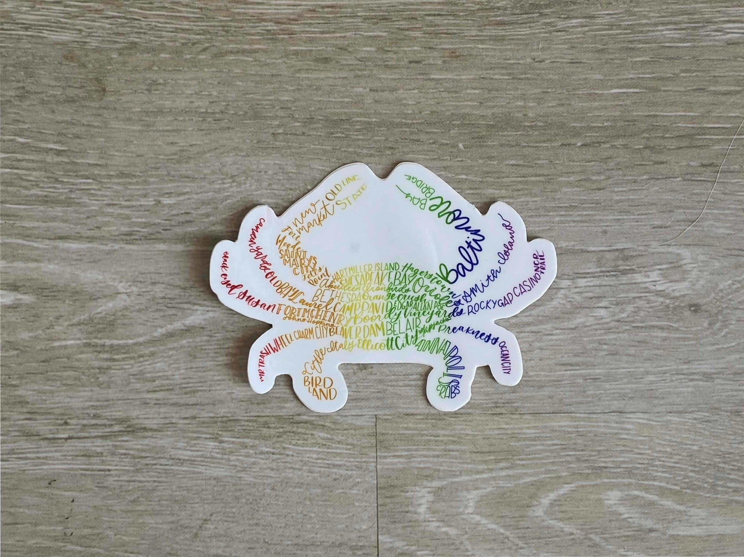 Rainbow Hand Lettered Crab Vinyl Sticker | JoRetro Vintage Market