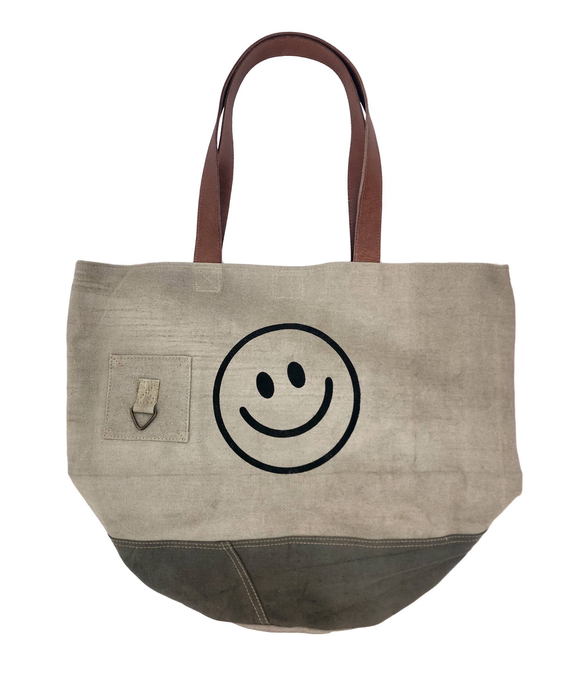 Large Smiley Face Recycled Military Tent Tote | JoRetro Vintage Market